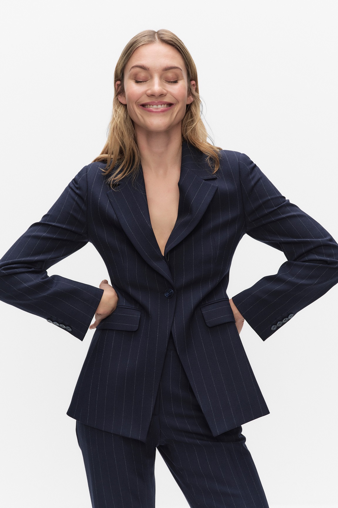 Stockh lm Carmen Blazer Navy Pinstripe | MQ Marqet