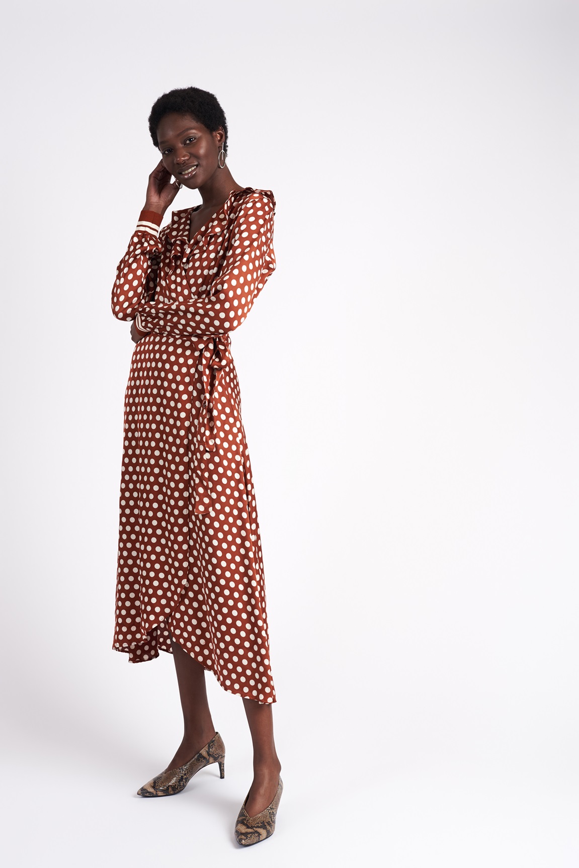 Second Female Spotty Wrap Dress Rustic Brown | MQ Marqet