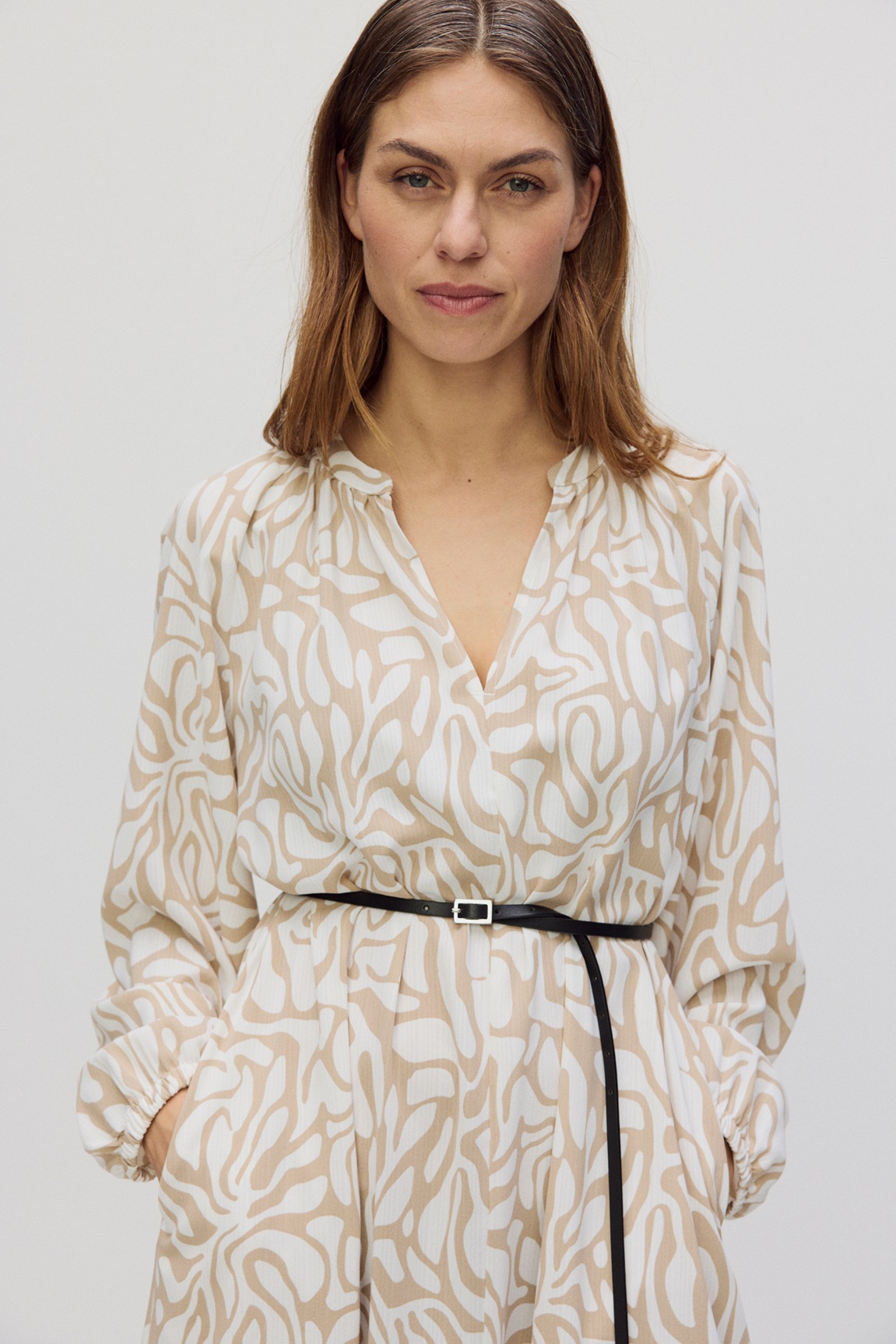 Dobber Thora Dress Beige Print | MQ Marqet