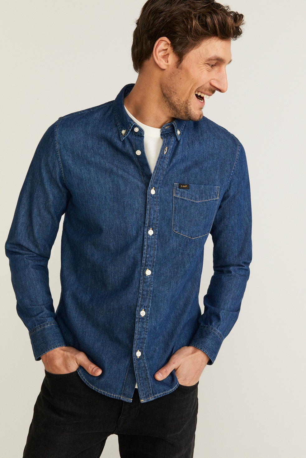 Lee Lee Button Down Mid Stone | MQ Marqet