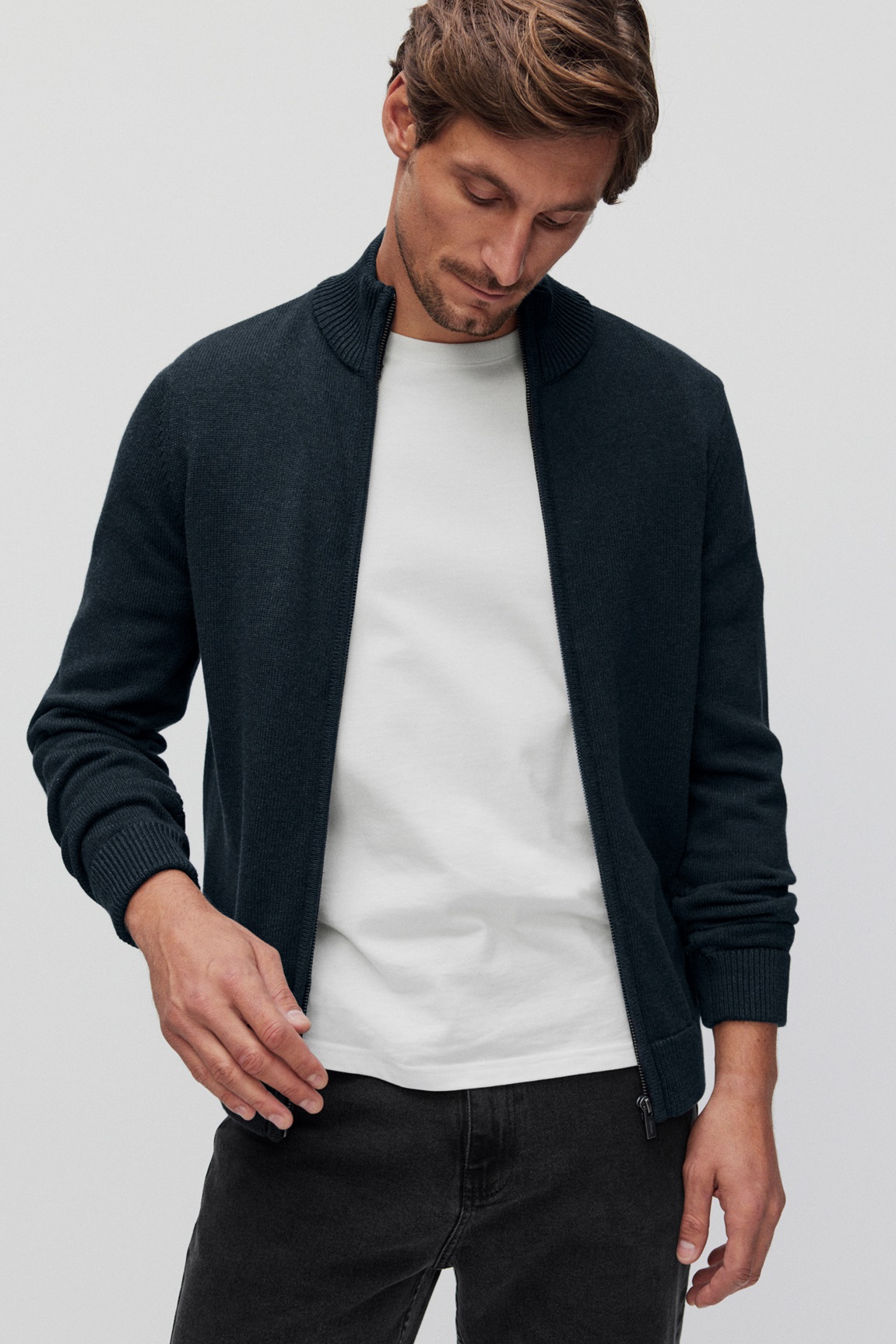 Dobber Gabriel Zip Cardigan Dk Blue Mel | MQ Marqet