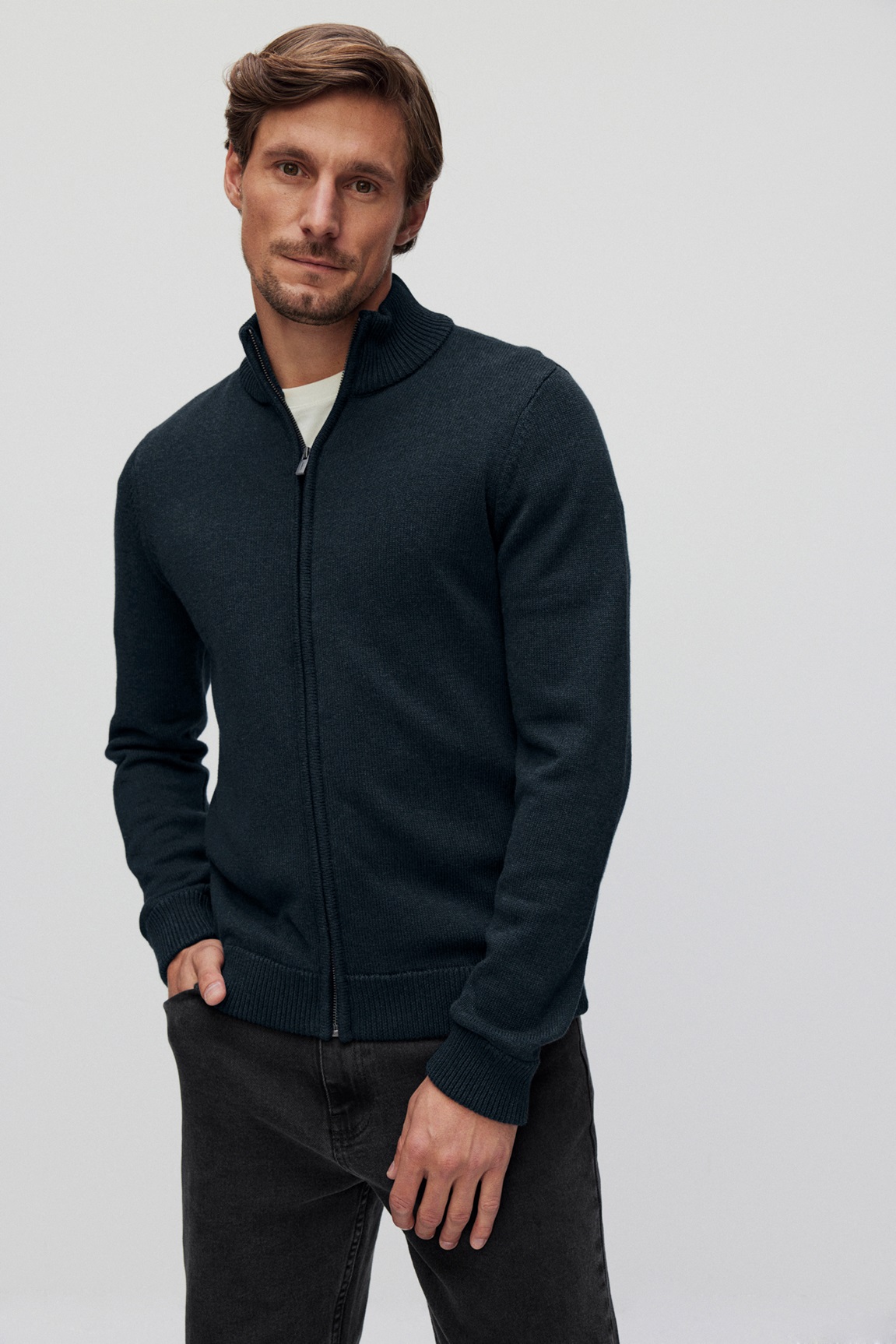 Dobber Gabriel Zip Cardigan Dk Blue Mel | MQ Marqet